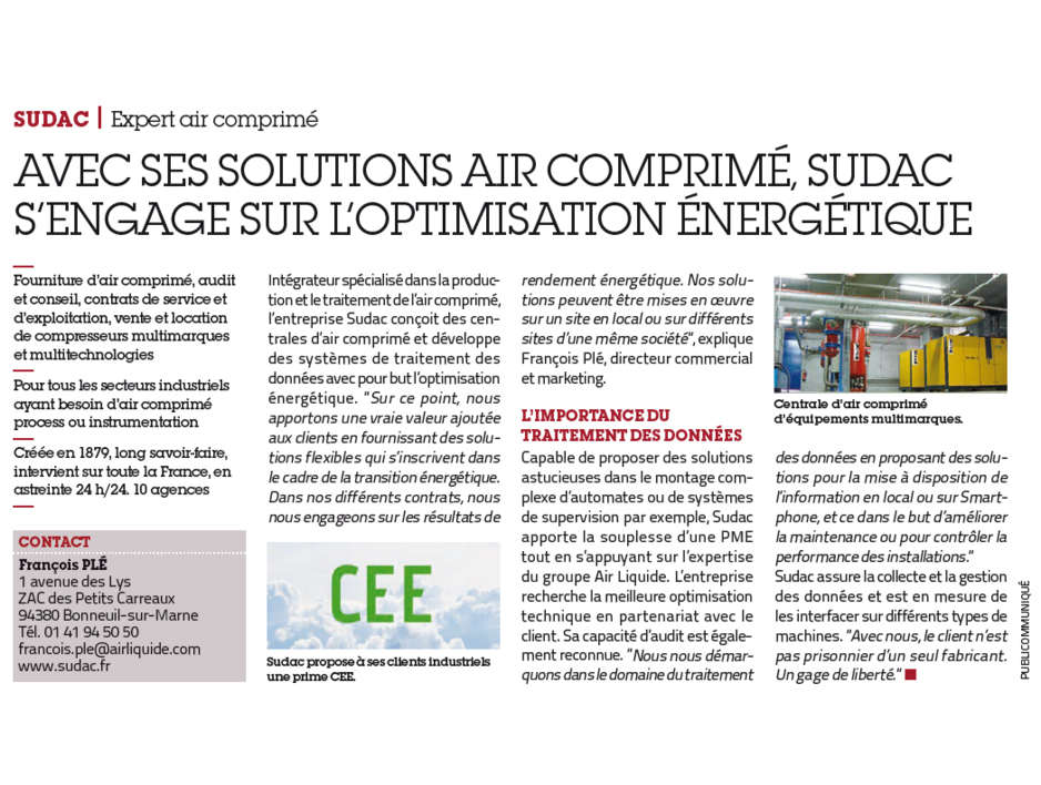 SUDAC Air Service dans le magazine Usine Nouvelle | Décembre 2019 | SUDAC